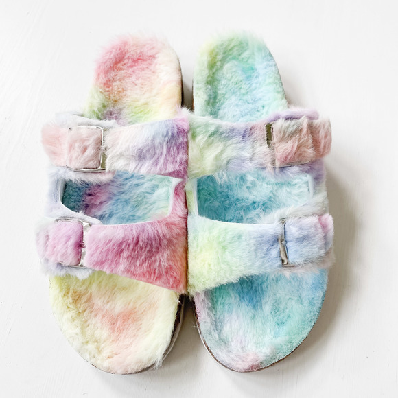 Super Jack | Shoes | Superjack Rainbow Faux Fur Slide Sandals 6 | Poshmark